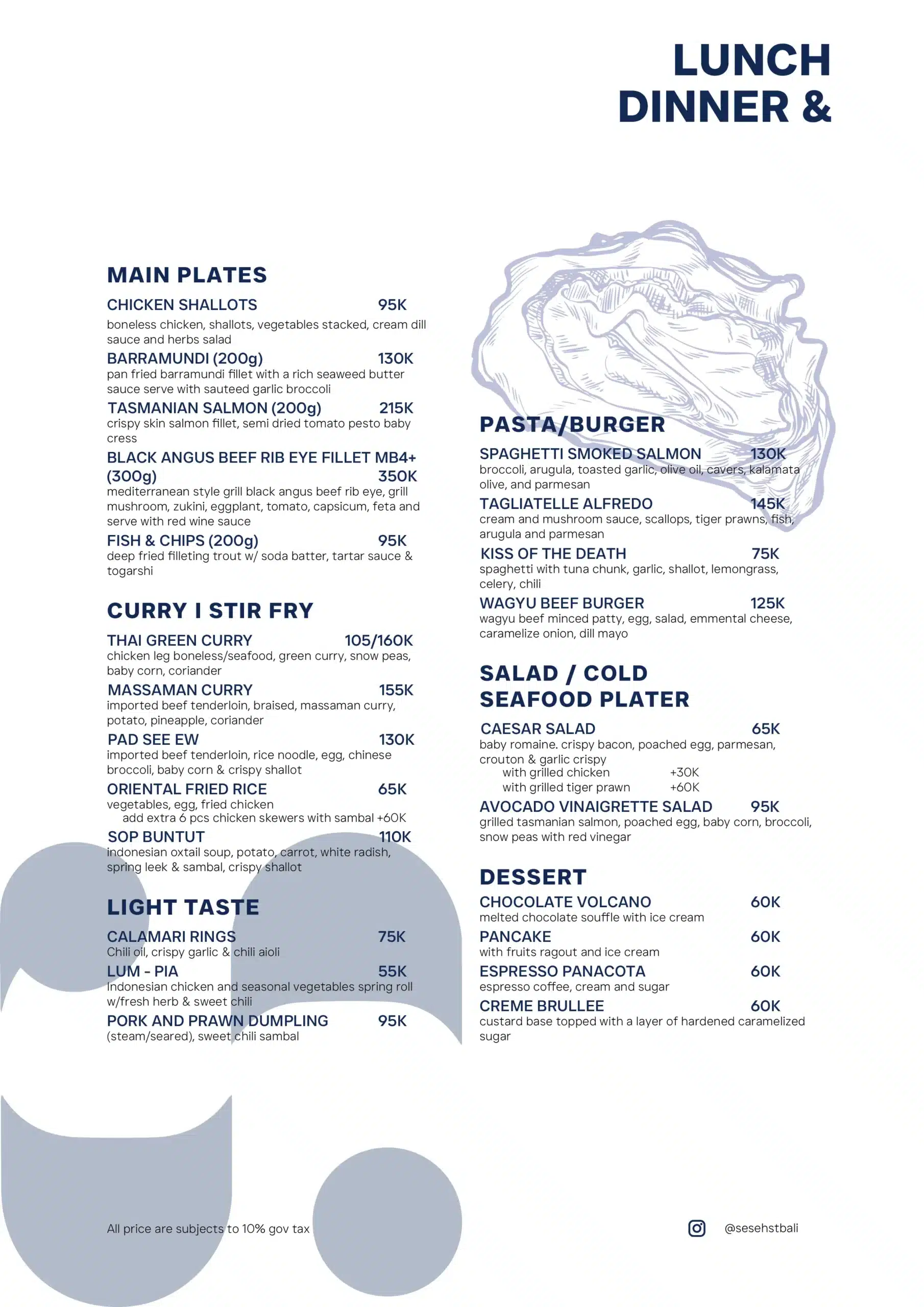 Seseh St Cafe Menu - Delicious Western Breakfasts and Asian Dinners in Bali